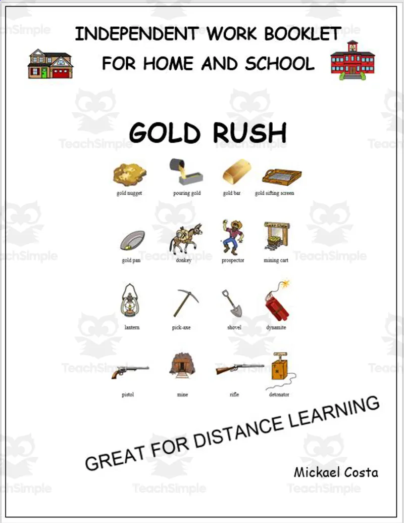Literacy worksheets: gold rush by Teach Simple