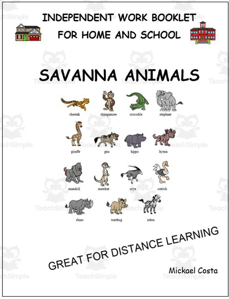 Literacy worksheets: Savanna animals by Teach Simple