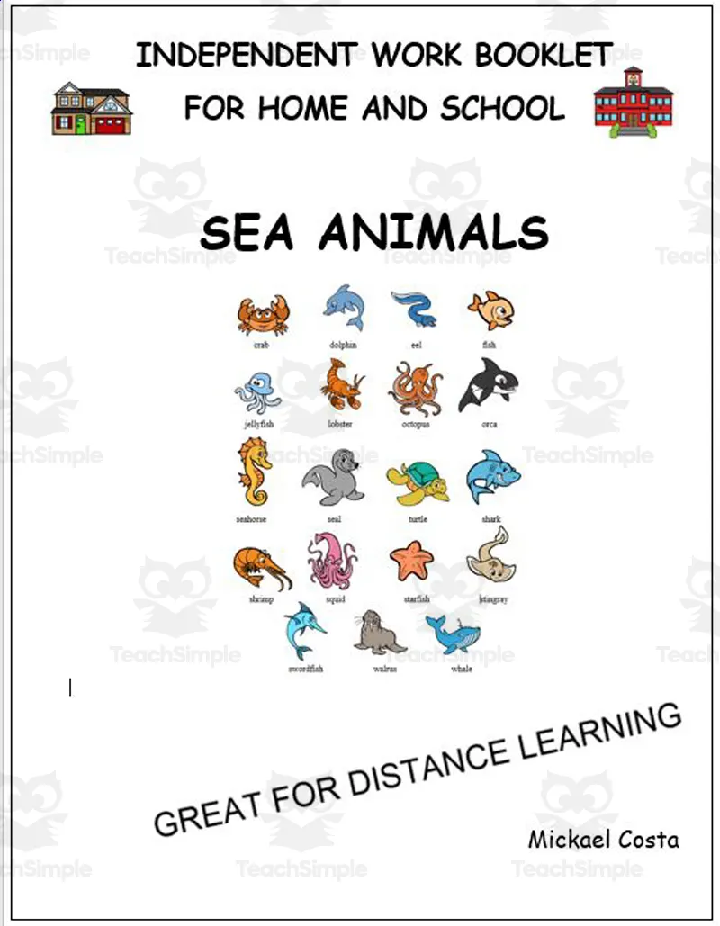 Literacy worksheets: Sea animals by Teach Simple