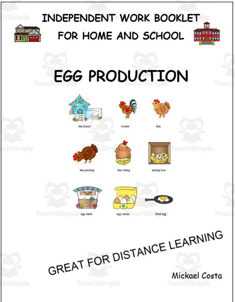 Literacy worlsheets: Eggs production by Teach Simple