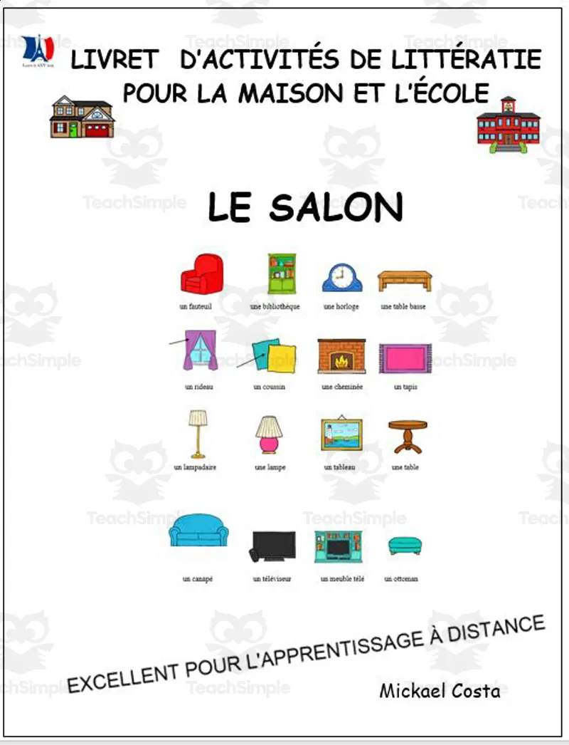 Livret d’activités de littératie et vocabulaire: Le salon by Teach Simple