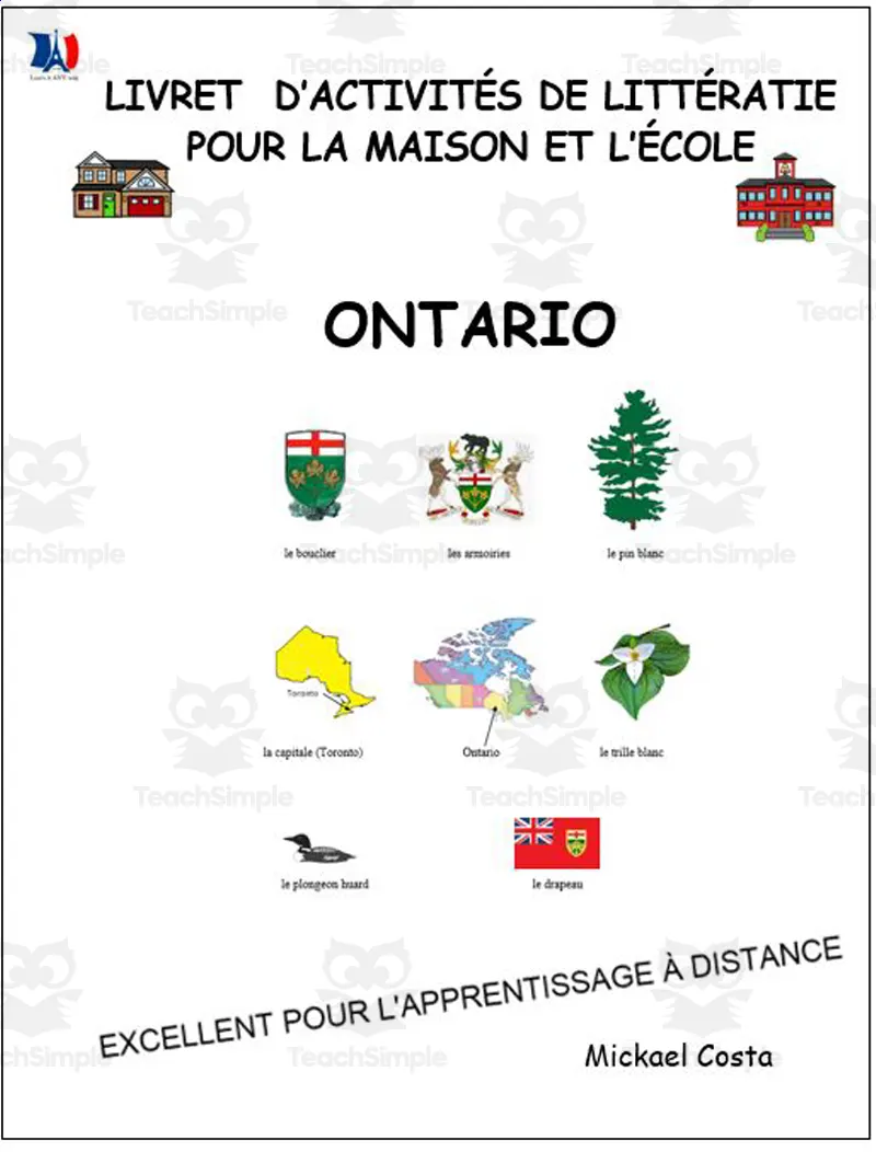 Livret d’activités de littératie et vocabulaire: Ontario by Teach Simple