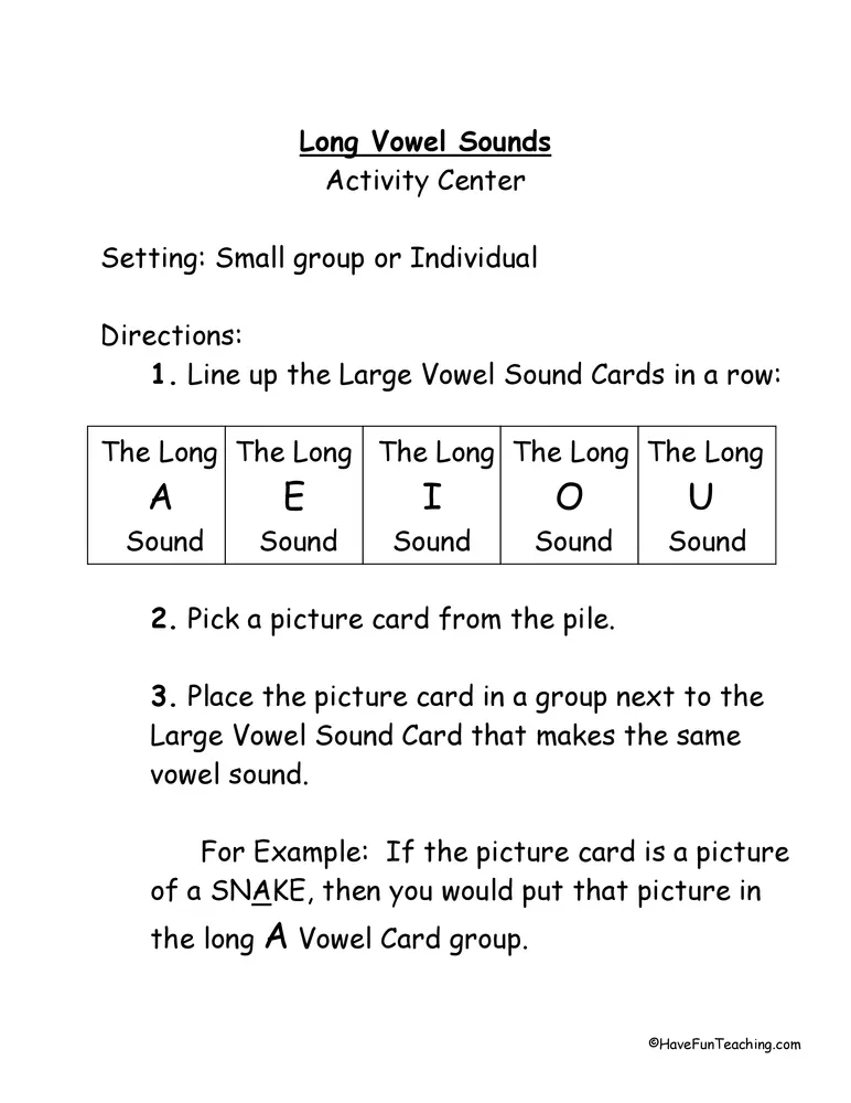Long Vowel Sounds Activity by Teach Simple