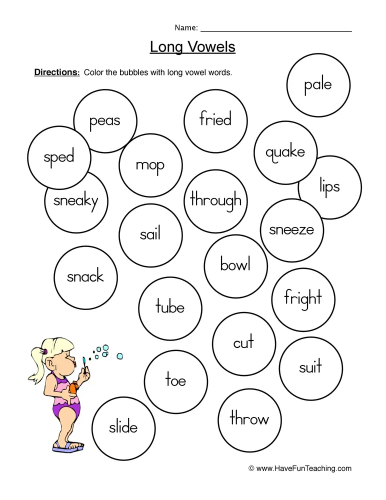 Long Vowels Coloring Worksheet by Teach Simple