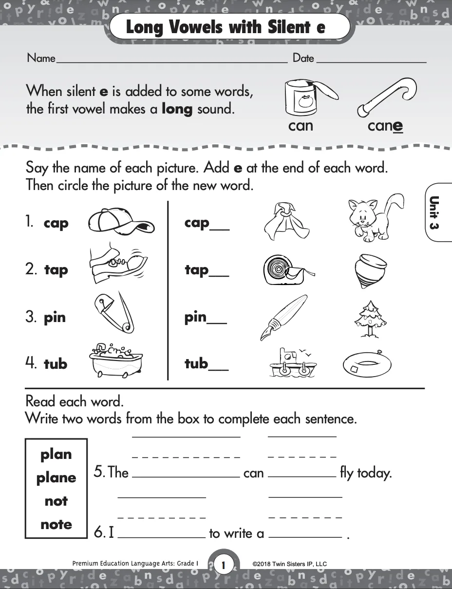 Long Vowels Printable Workbook by Teach Simple