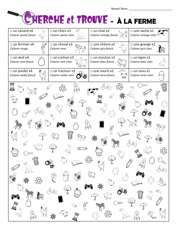 Look and find! - On the farm! ( French Version ) by Teach Simple