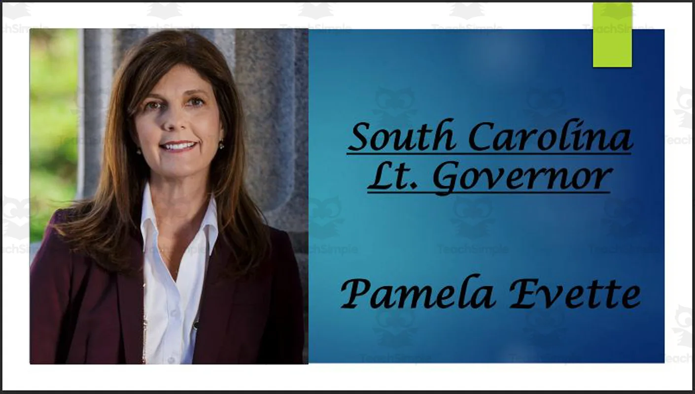 Lt. Governor Pamela Evette (SC) Biography PowerPoint by Teach Simple