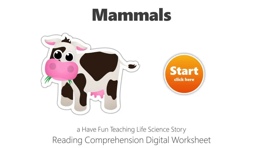 Mammals Reading Comprehension Digital Worksheet by Teach Simple