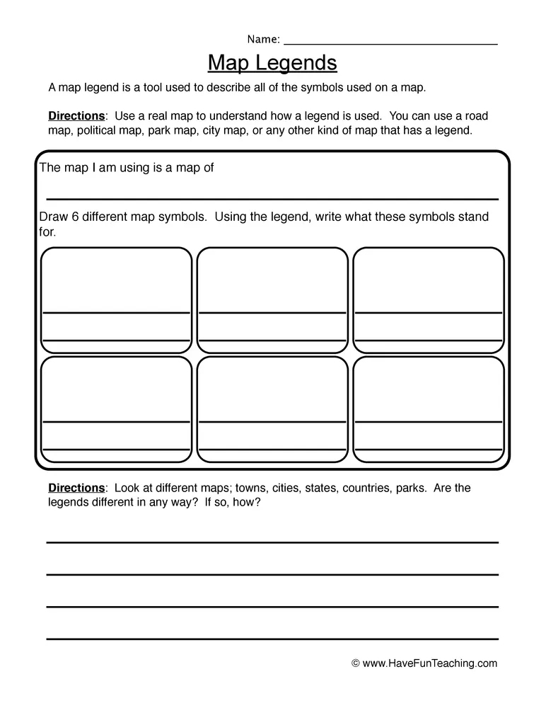 Map Legends Worksheet by Teach Simple
