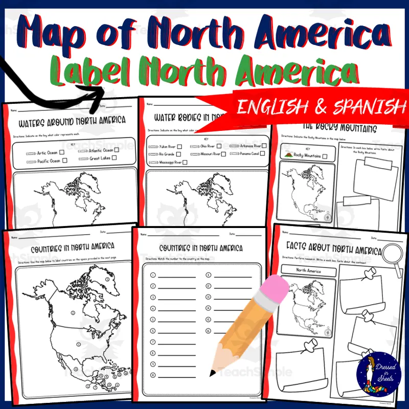 Map of North America Label North America by Teach Simple