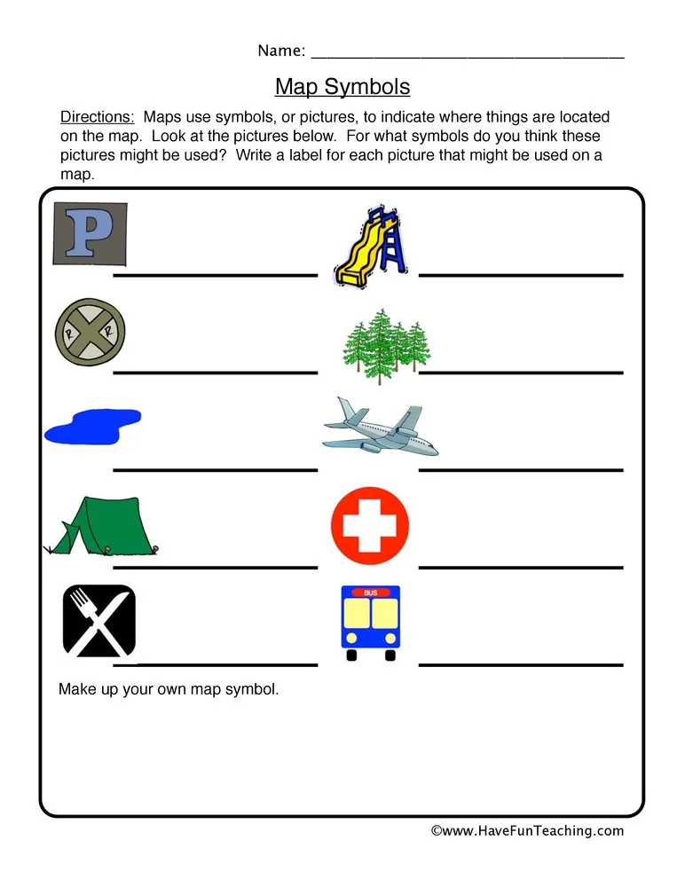 Map Symbols Worksheet by Teach Simple