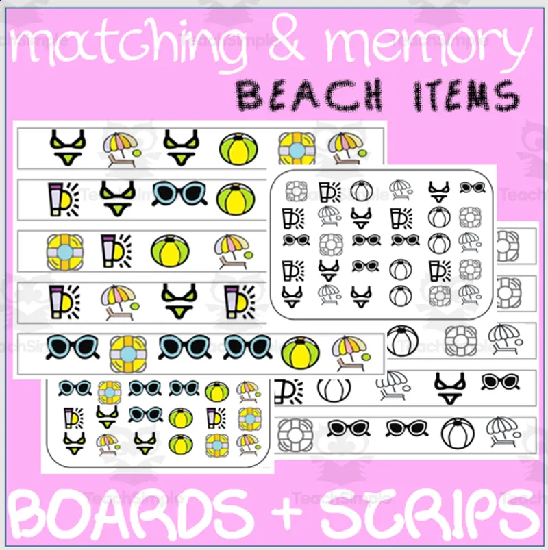 MATCHING & MEMORY BOARDS WITH STRIPS| BEACH by Teach Simple