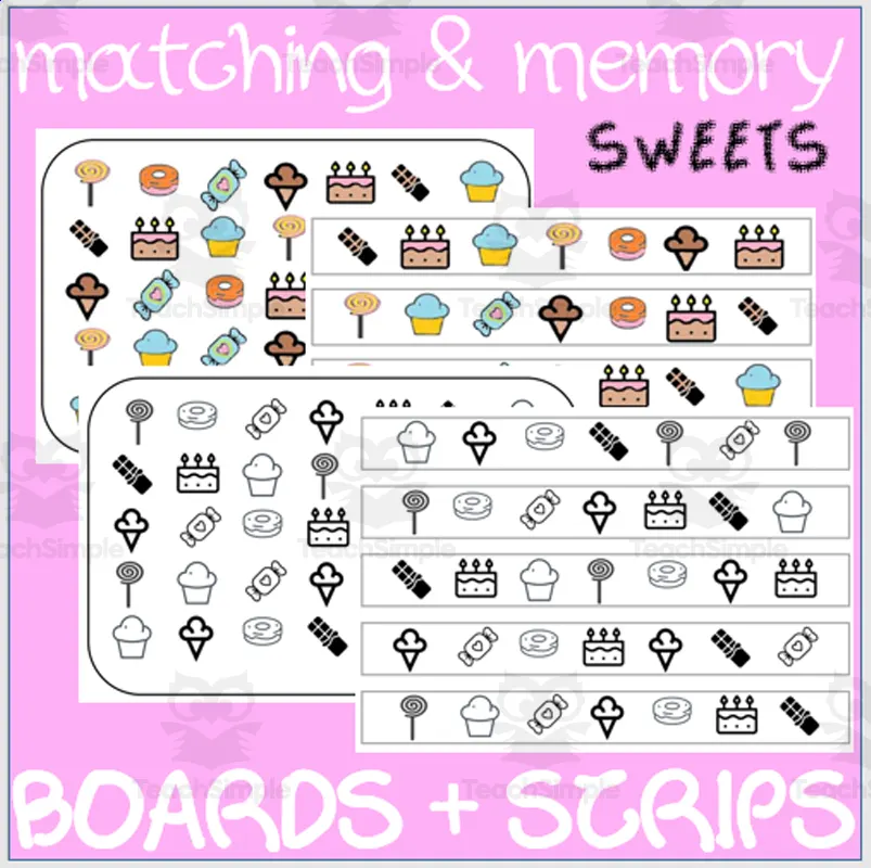 MATCHING & MEMORY BOARDS WITH STRIPS| SWEETS by Teach Simple