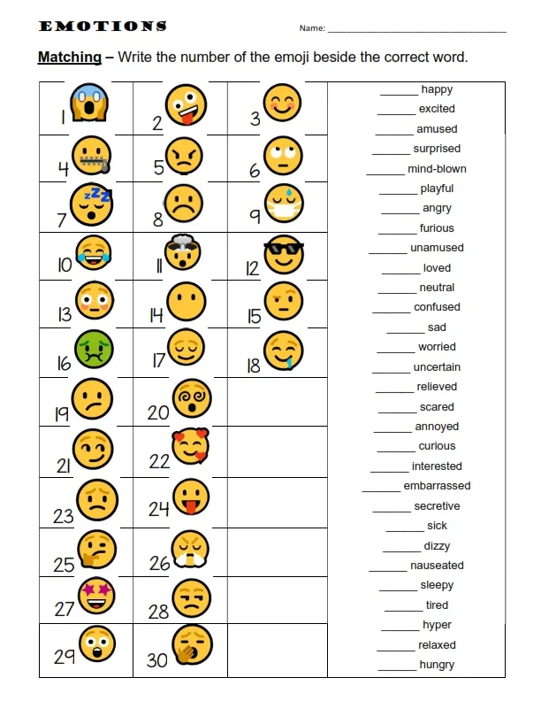 Matching Emoji's with the Emotion Activity by Teach Simple