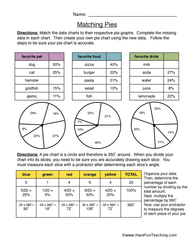 Matching Pie Graphs Worksheet by Teach Simple