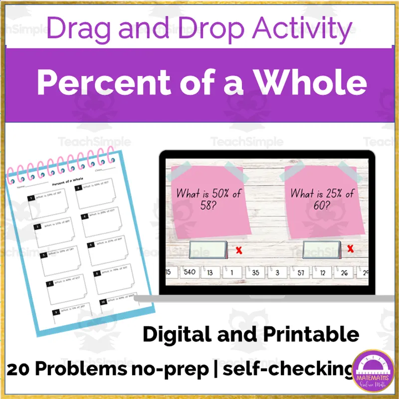 Math Drag and Drop Activity: Percent of a Number by Teach Simple