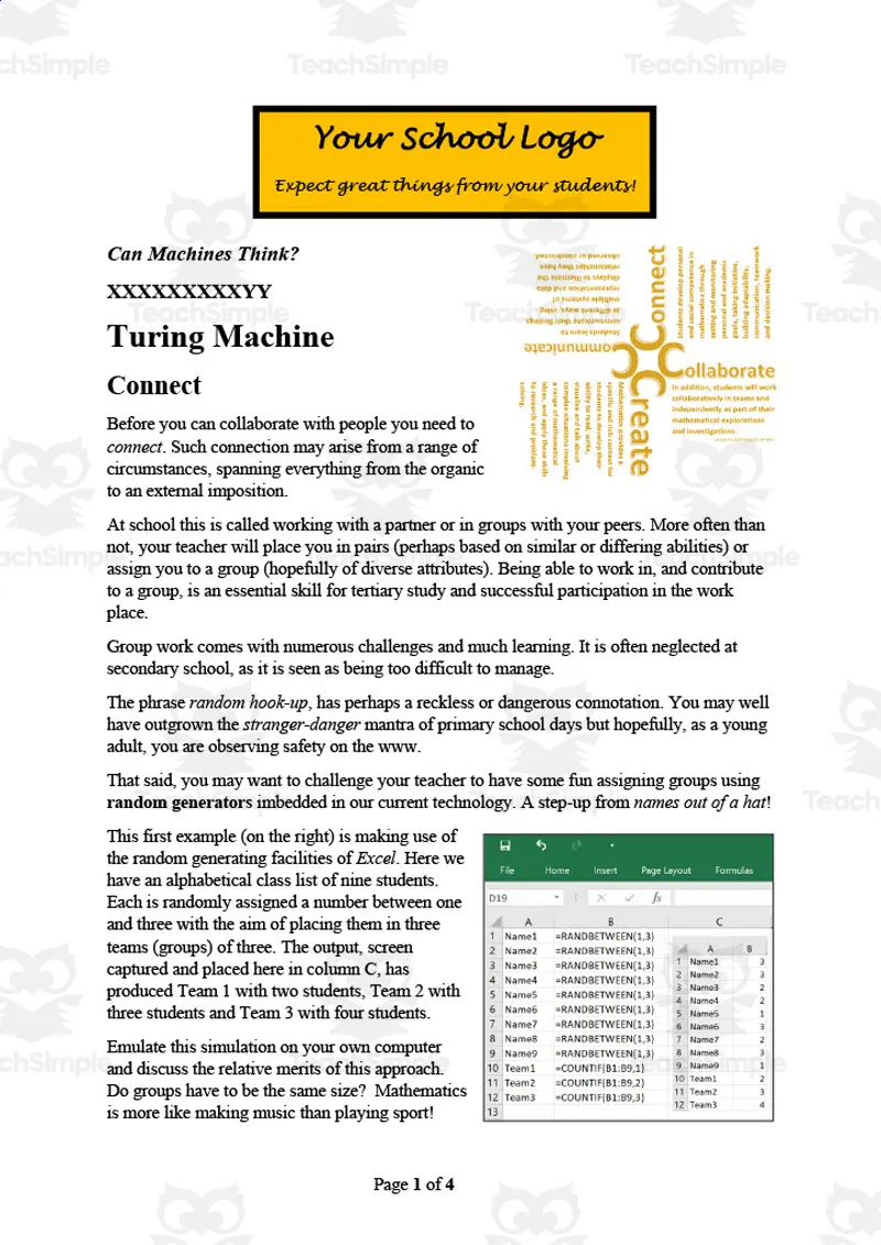 Math Problem Solving & Investigation - Turing Machine Math Worksheet by ...