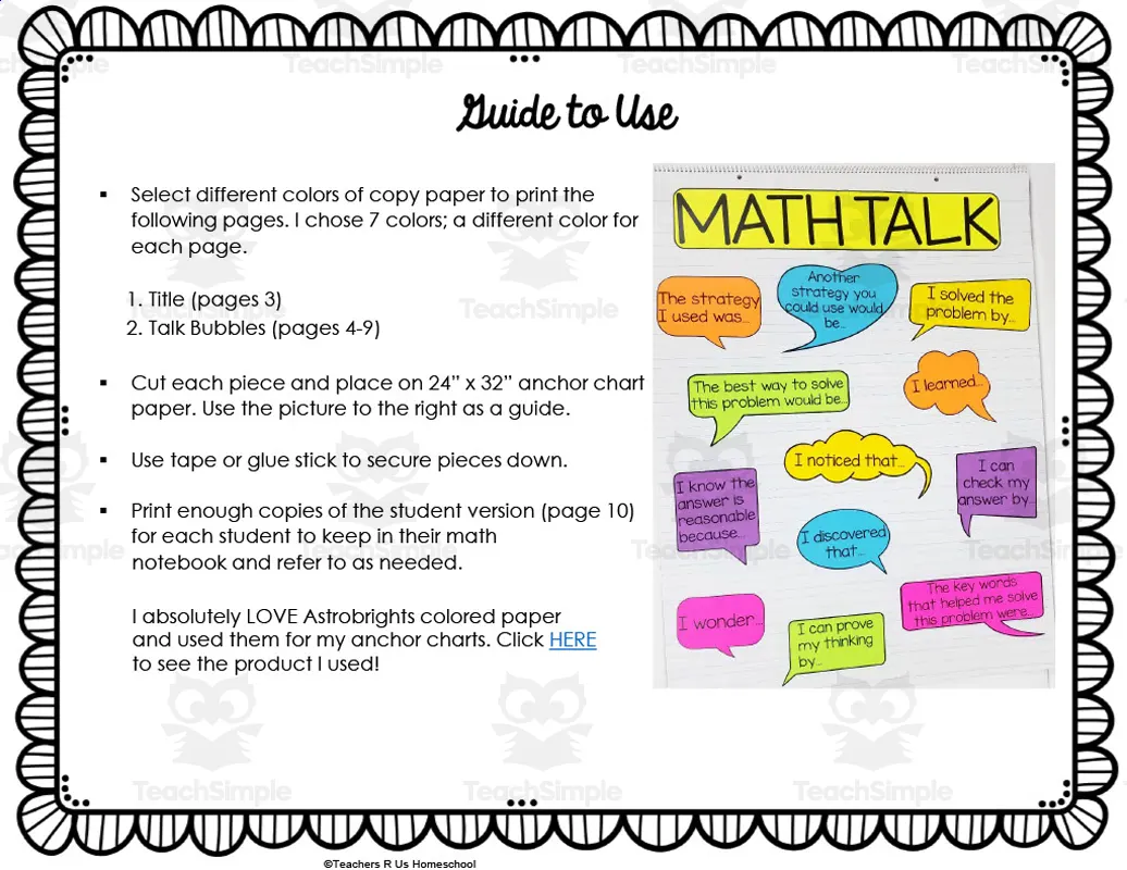 Math Talk Anchor Chart by Teach Simple
