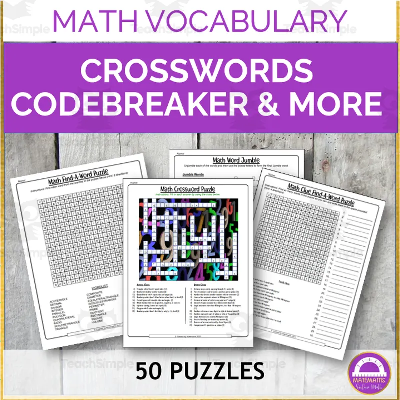 Math Vocabulary Crossword Puzzles by Teach Simple