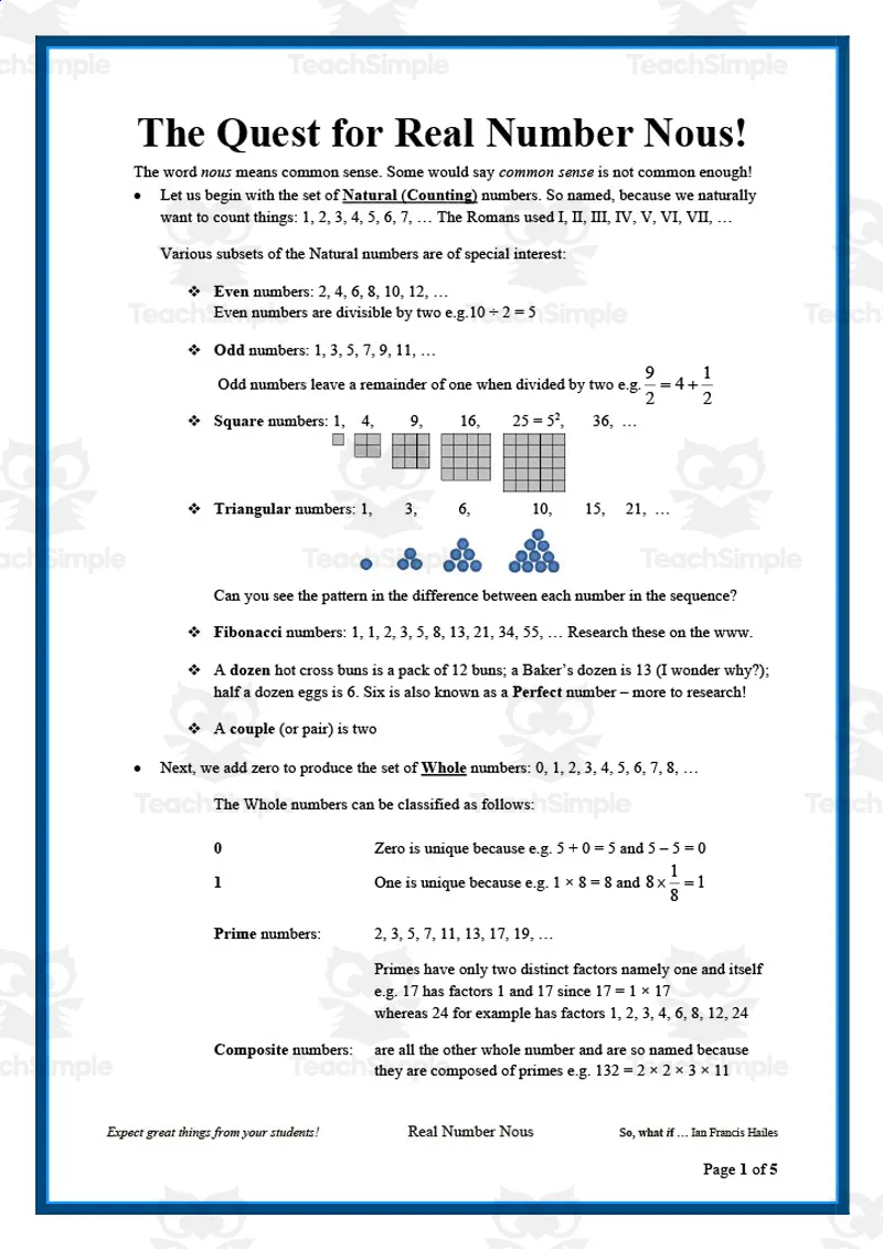 Mathematical Fun: Quest for Number Nous by Teach Simple