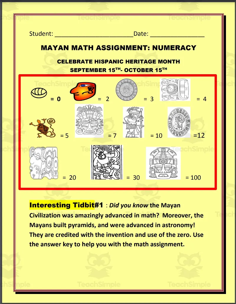 Mayan Math Assignment: Numeracy by Teach Simple