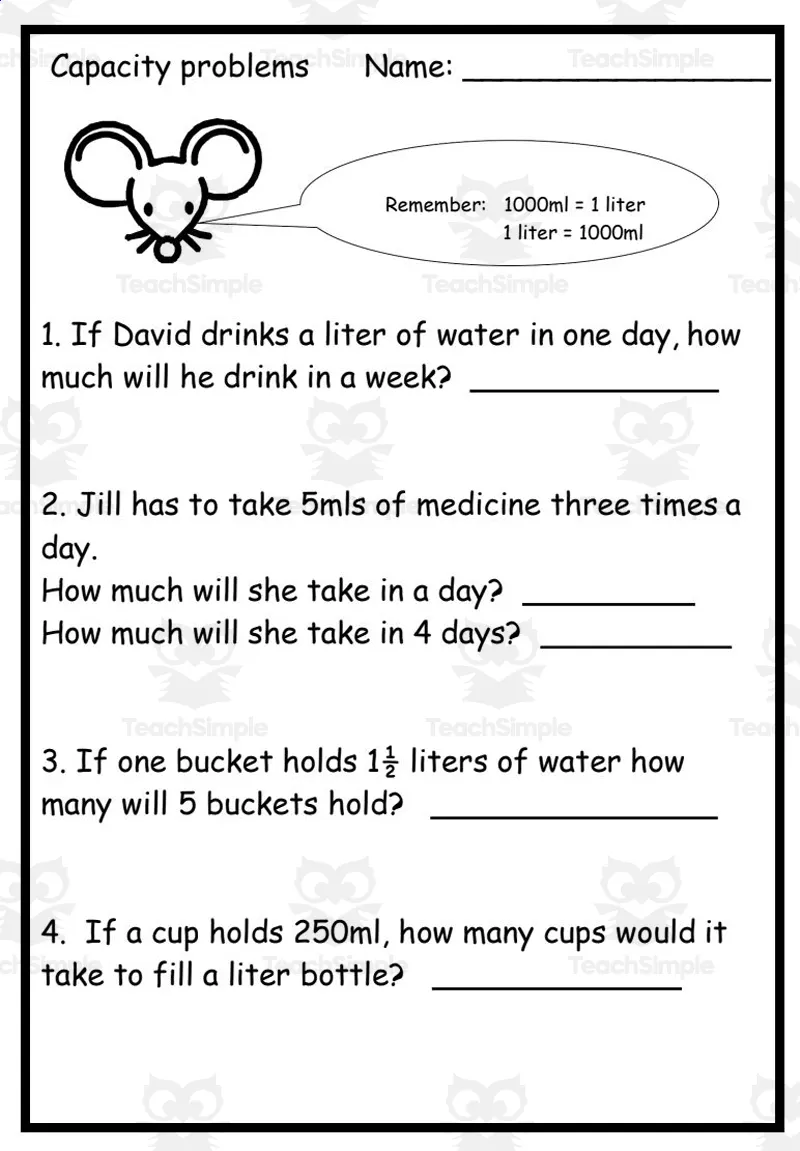 Measurements: Capacity Problems by Teach Simple