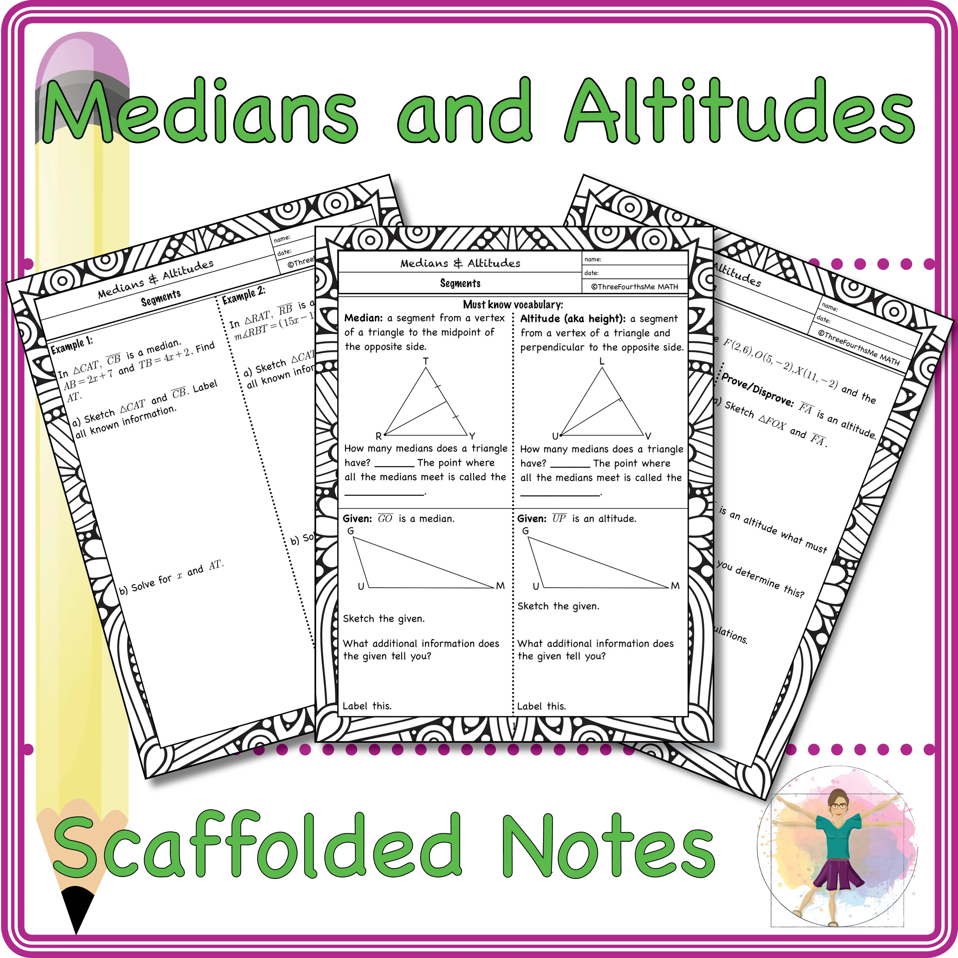 Medians and Altitudes Scaffolded Notes by Teach Simple