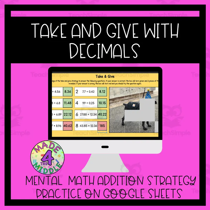 Mental Math Mystery Picture Reveal: "Take & Give" Addition w/ Decimals ...