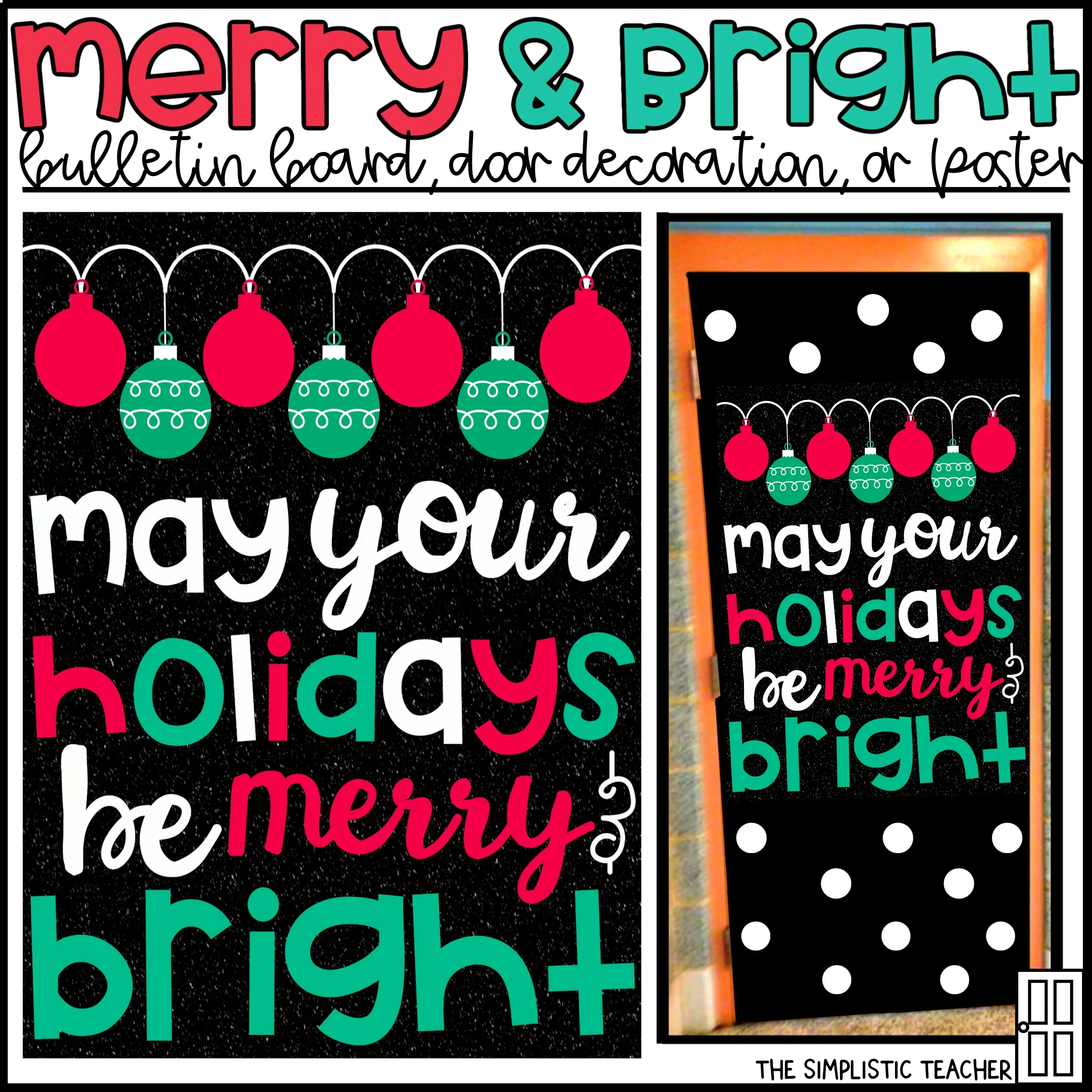 Merry and Bright Christmas Bulletin Board Kit, Door Decoration Set, or ...