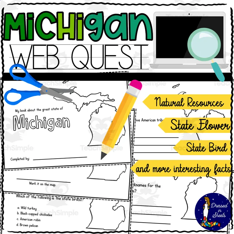 Michigan WebQuest Printable Book by Teach Simple