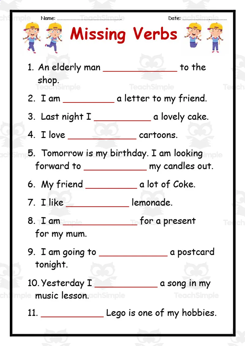 Missing Verbs Worksheet by Teach Simple
