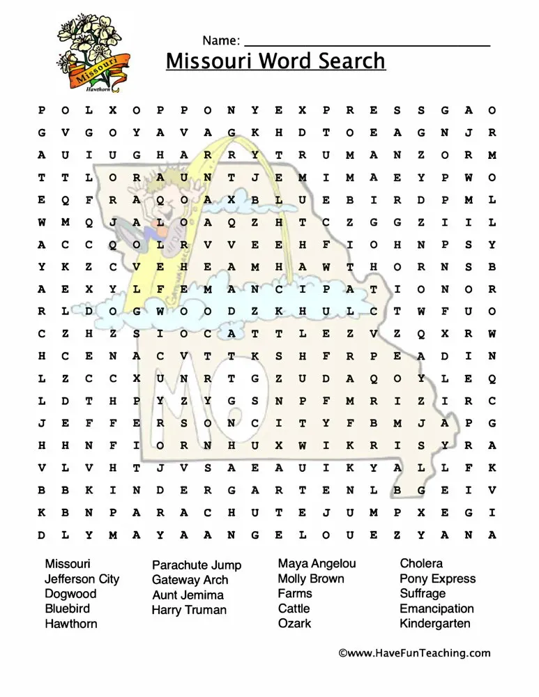 Missouri Word Search Worksheet by Teach Simple