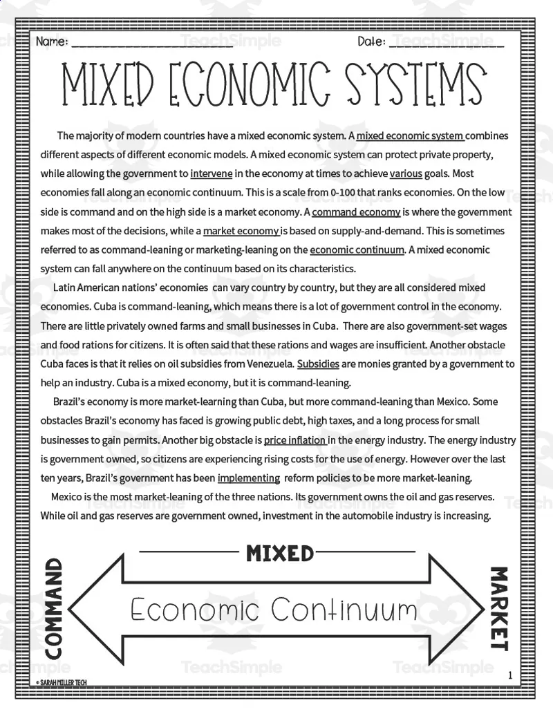 Mixed Economic Systems in Latin America Reading Packet by Teach Simple