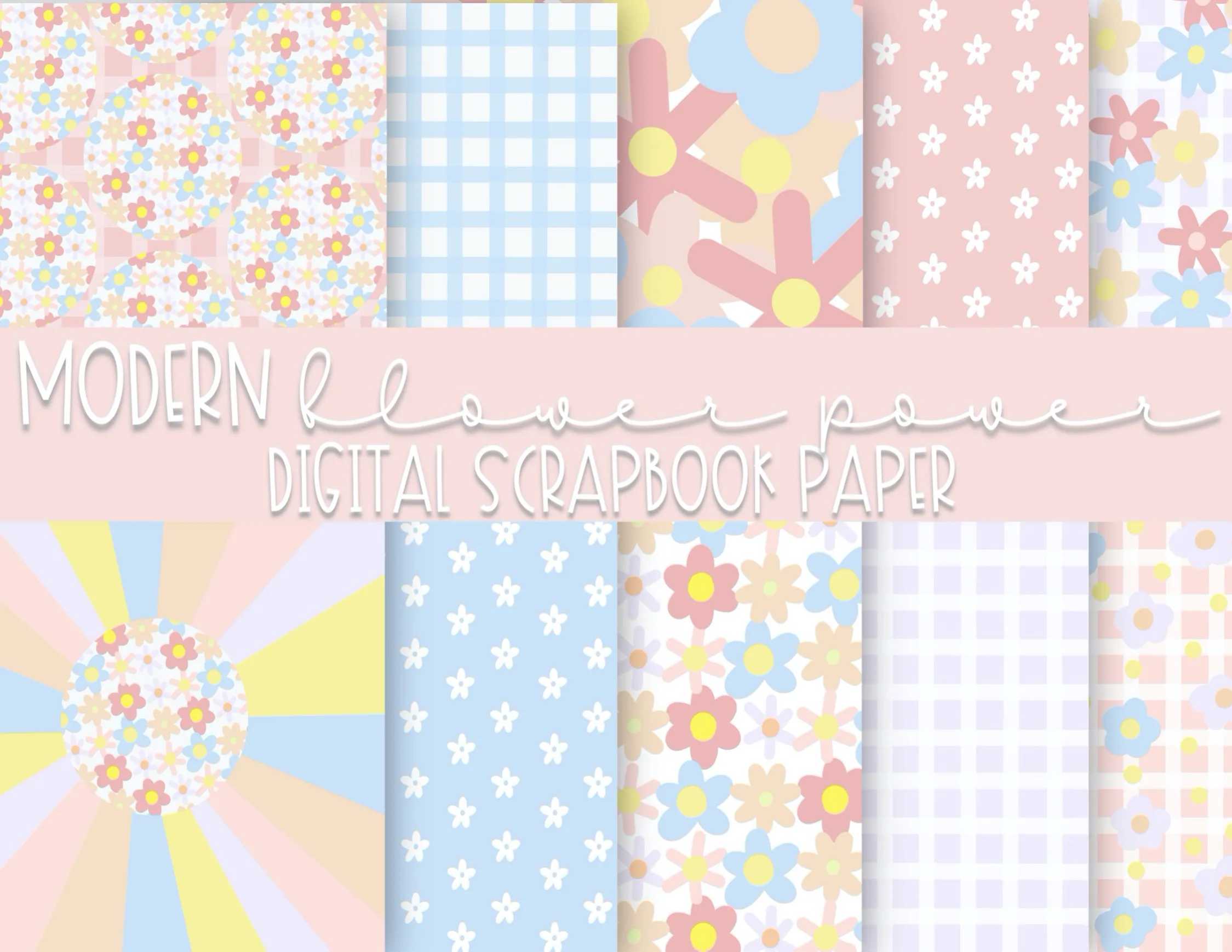 Modern Flower Power Digital Paper | 12" x 12" by Teach Simple