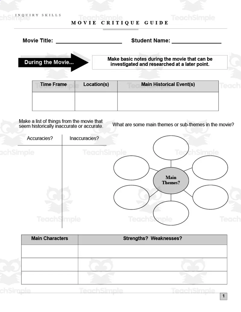 Movie Critique Guide by Teach Simple