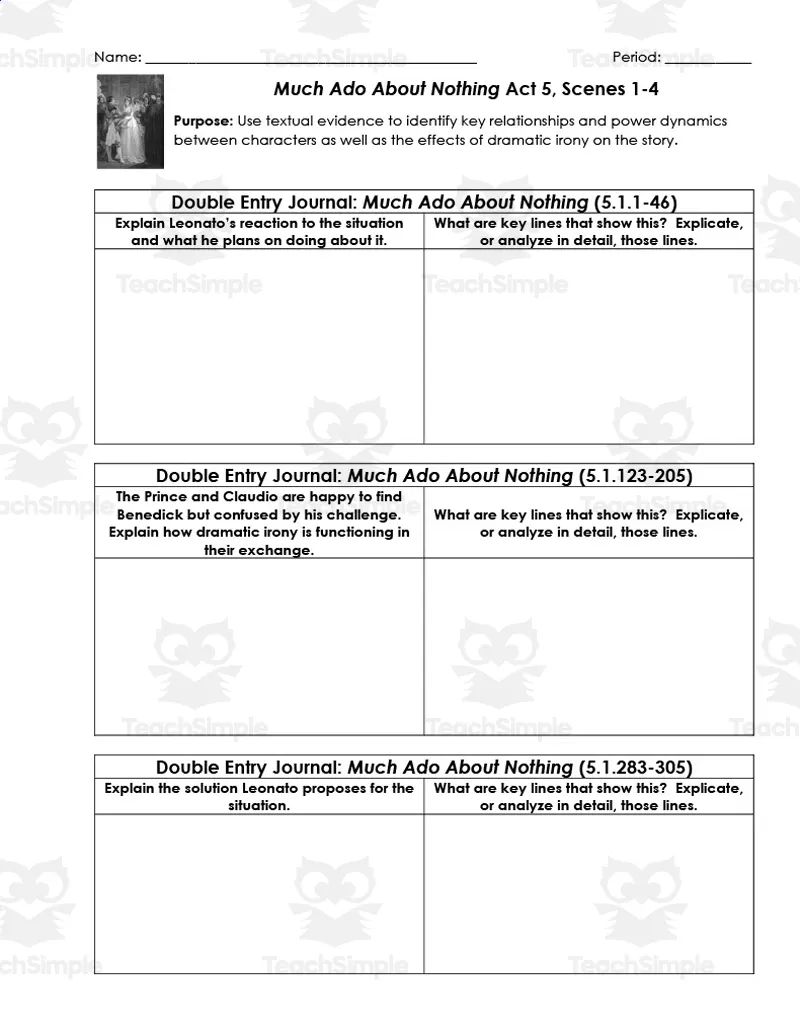 Much Ado About Nothing Act 5, Scenes 1-4 | Double Entry Journals by ...