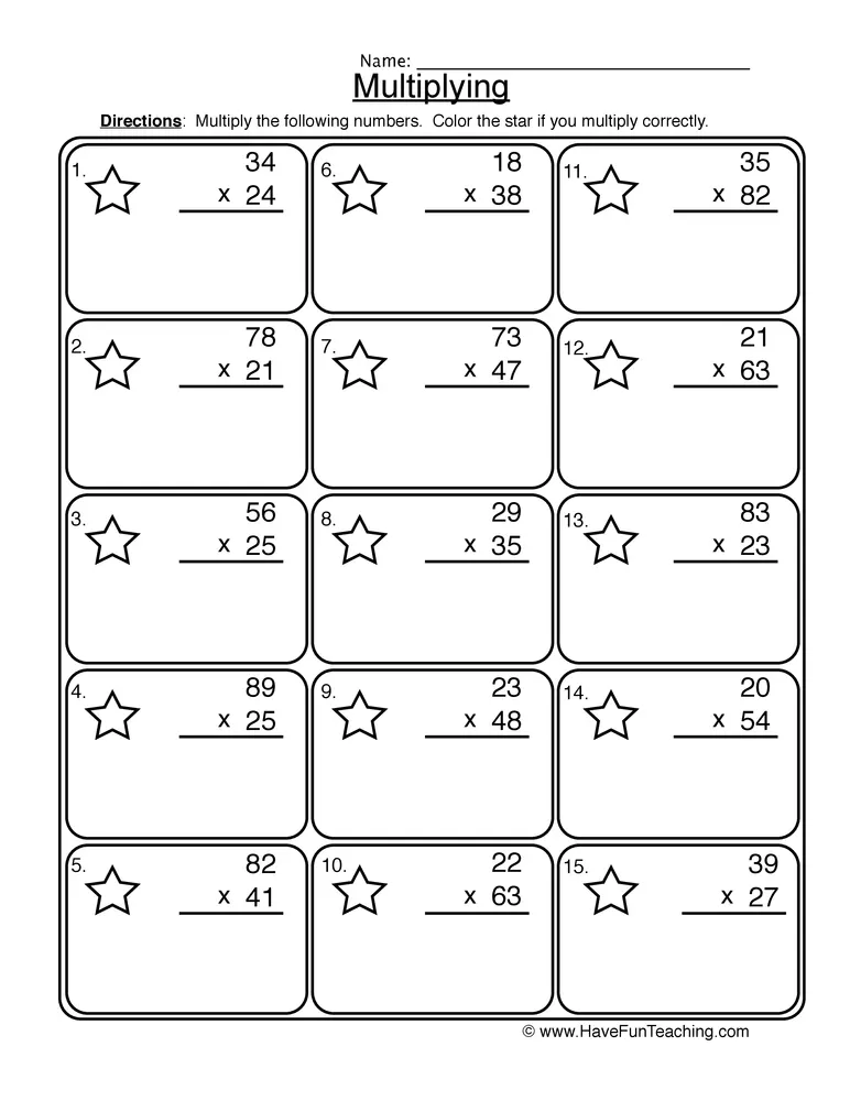 Multiplication 2 Digit Worksheet by Teach Simple