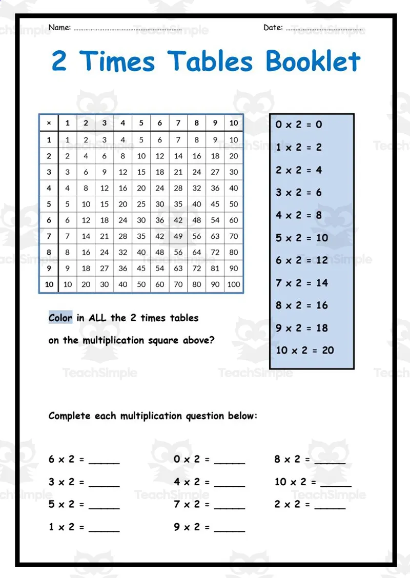 Multiplication Tables: Times 2 by Teach Simple