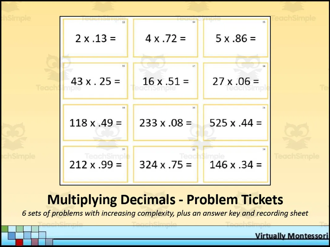 Multiplying Decimals - Problem Tickets by Teach Simple
