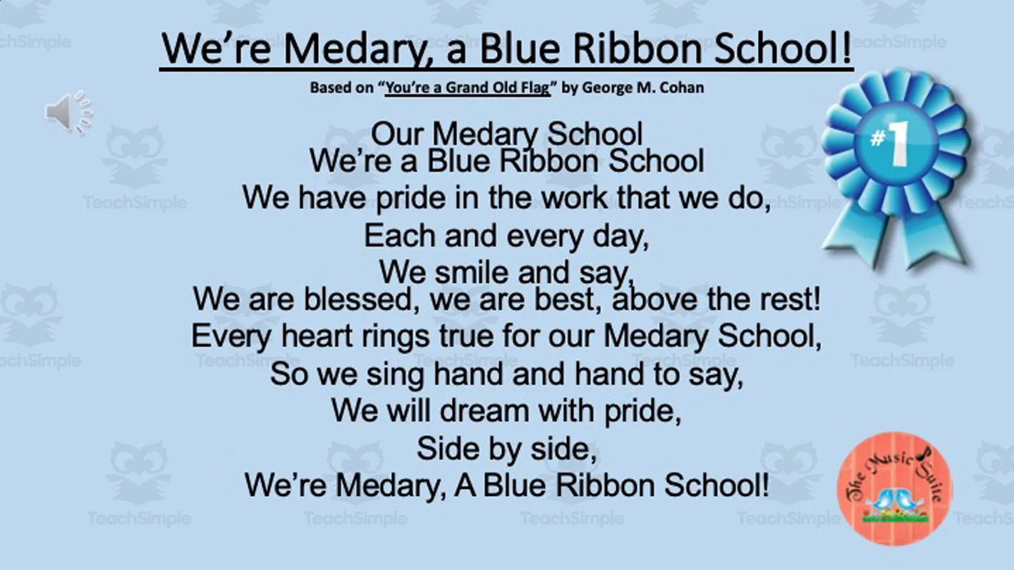 Music: Blue Ribbon School Song by Teach Simple