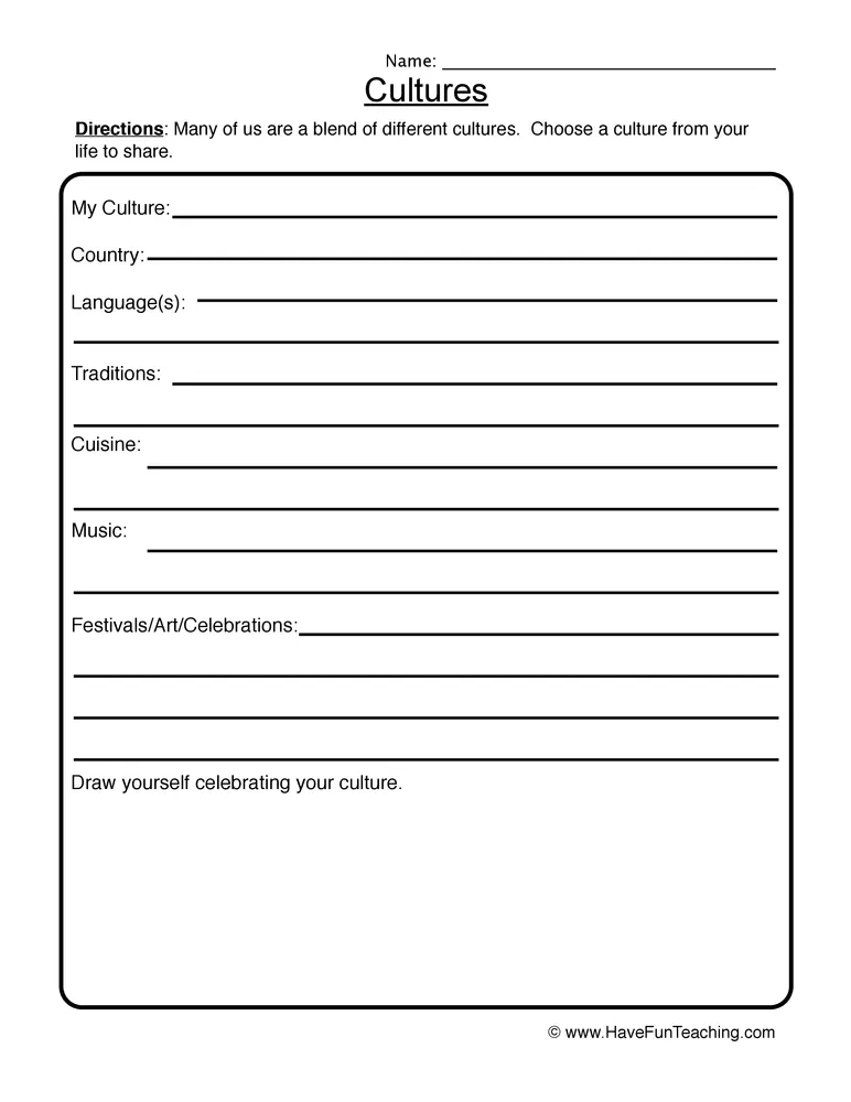 My Culture Worksheet by Teach Simple
