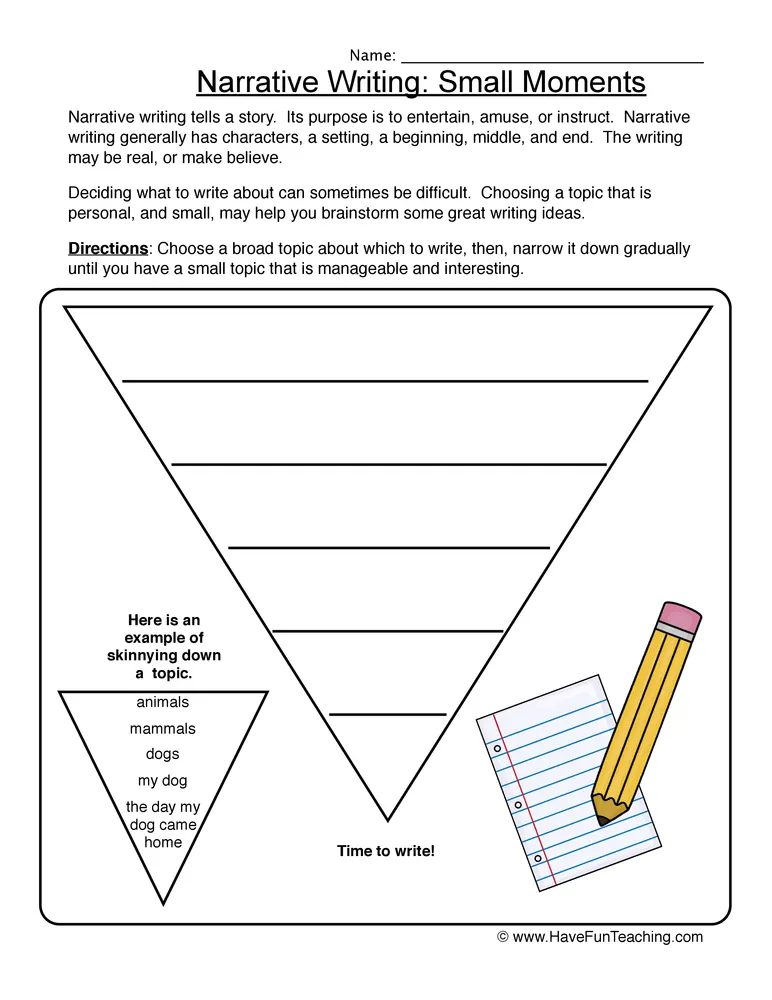 Narrative Writing Small Moments Worksheet by Teach Simple