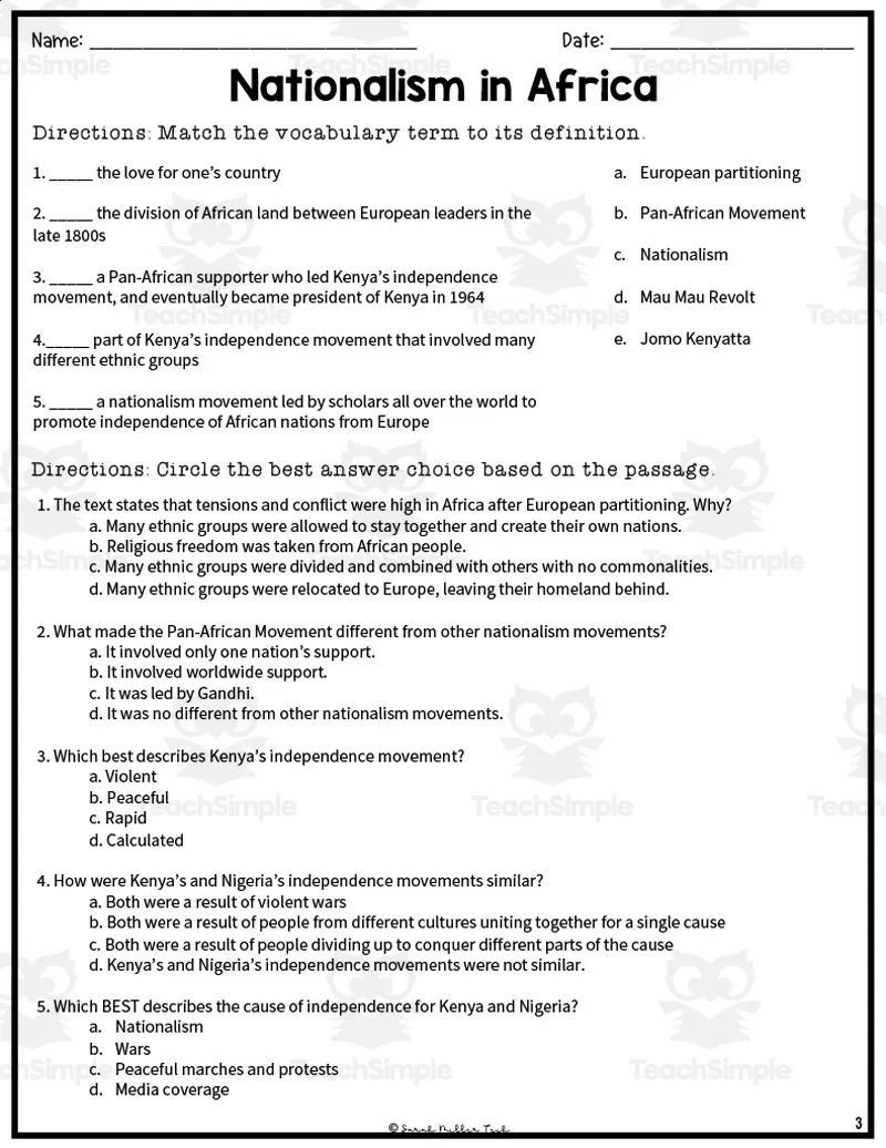 Nationalism in Africa Reading Packet by Teach Simple