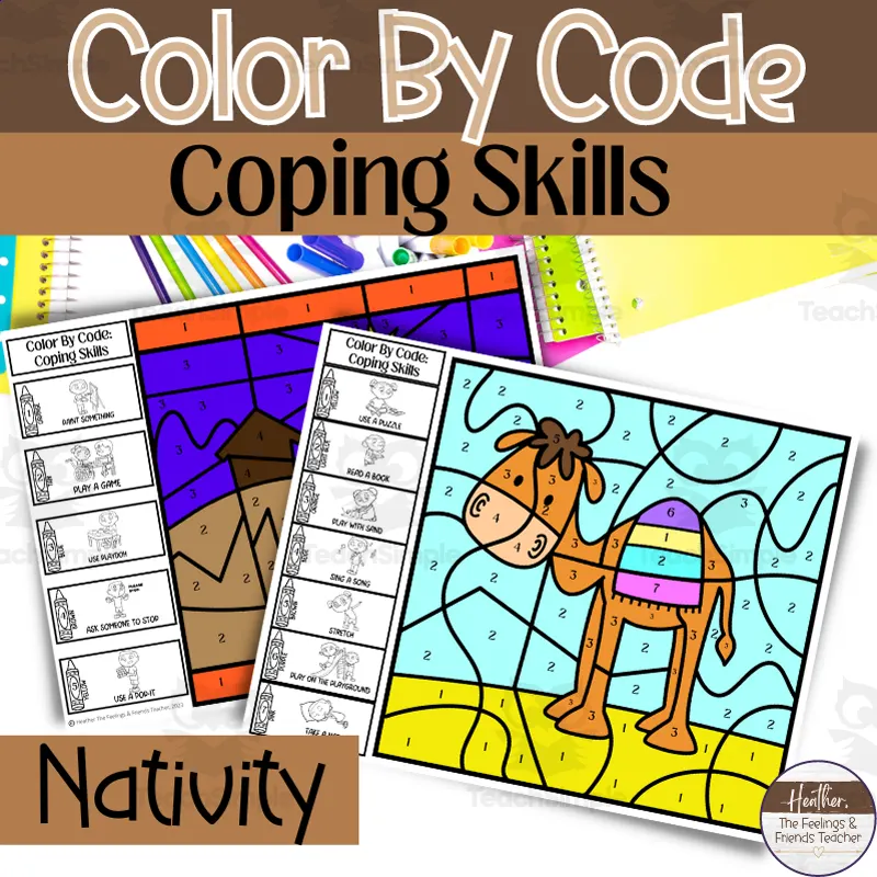 Nativity Color By Code Coping Skills Activities by Teach Simple