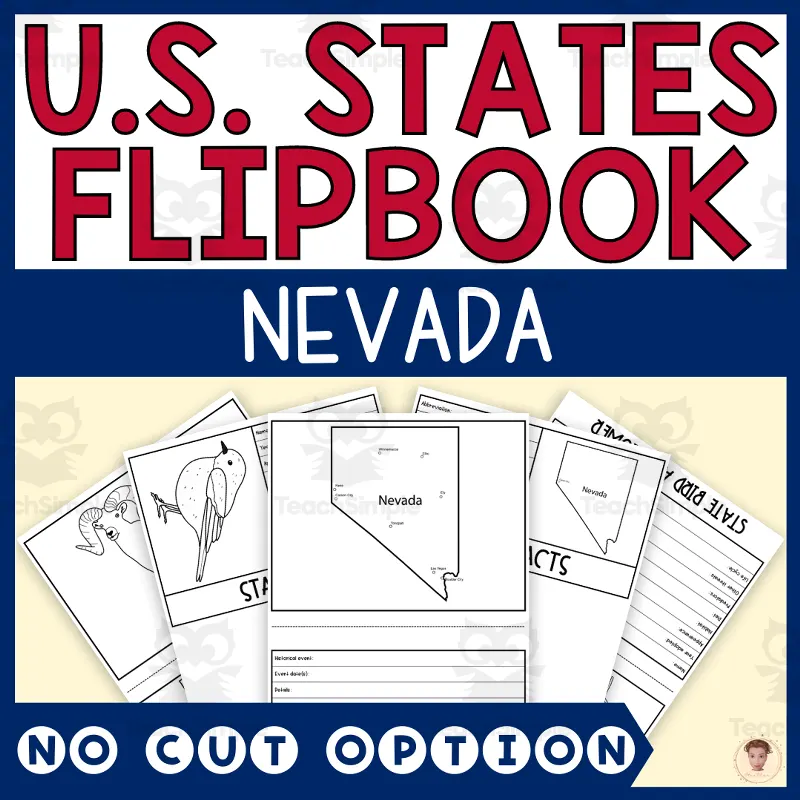 Nevada State Flipbook (Capital, Bird, Flower, Flag, Animal) by Teach Simple