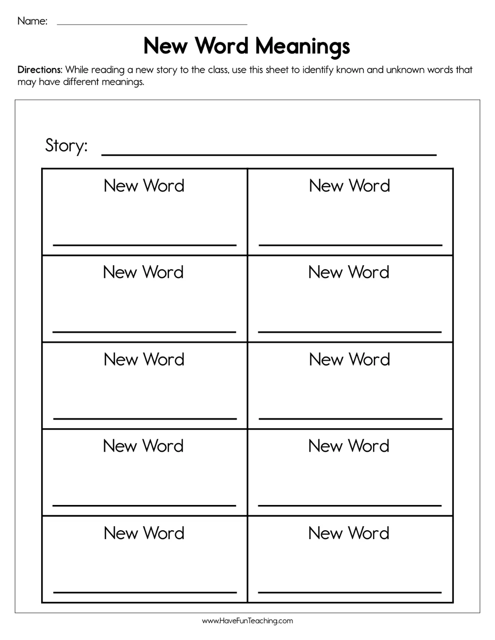 New Word Meanings Worksheet by Teach Simple