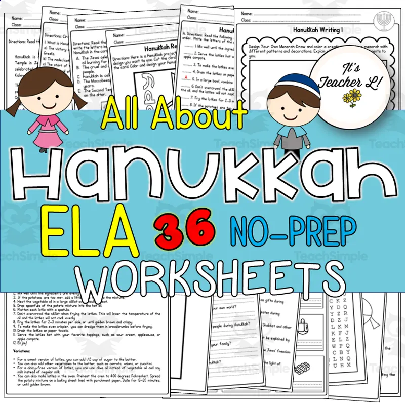 No-Prep ELA: Hanukkah Worksheets by Teach Simple