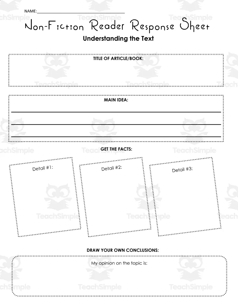 Nonfiction Reader Response Sheet by Teach Simple