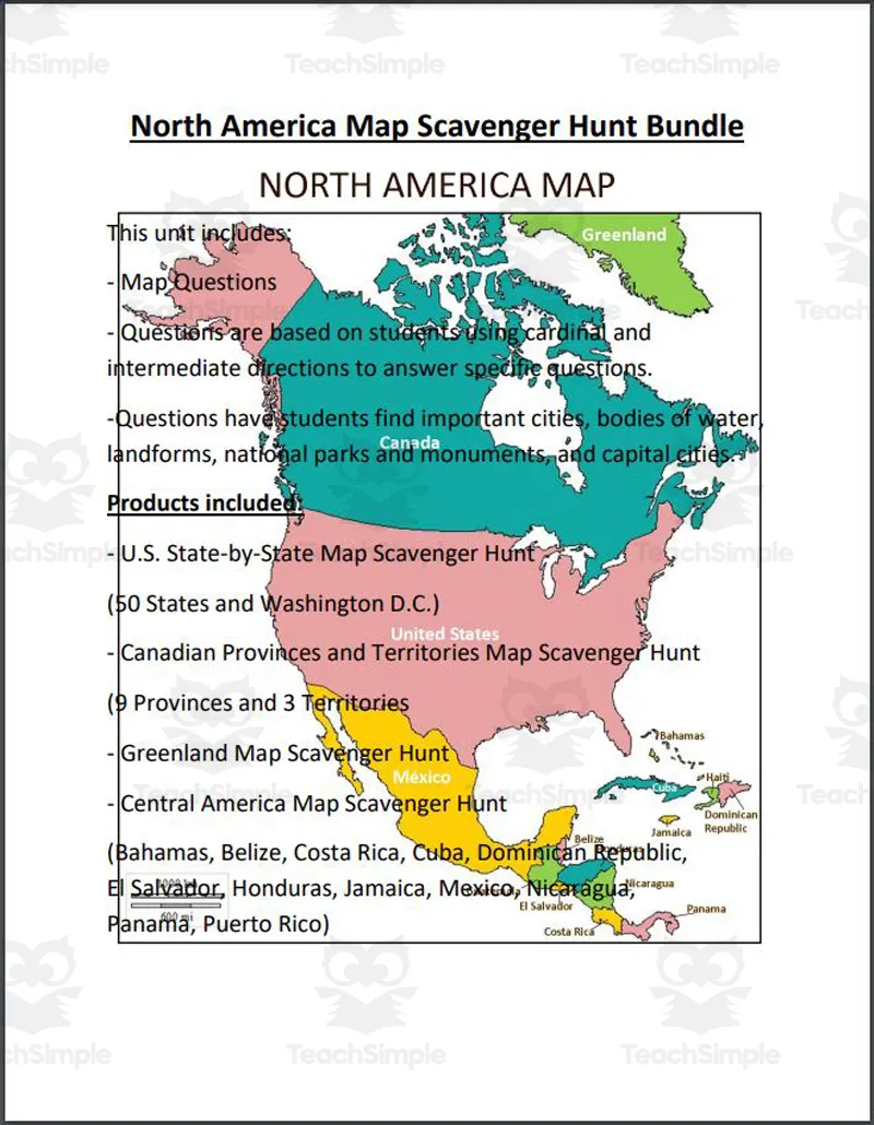 North America Map Scavenger Hunt Bundle by Teach Simple