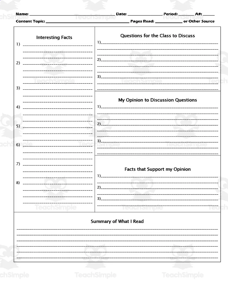 Note Making Sheets by Teach Simple